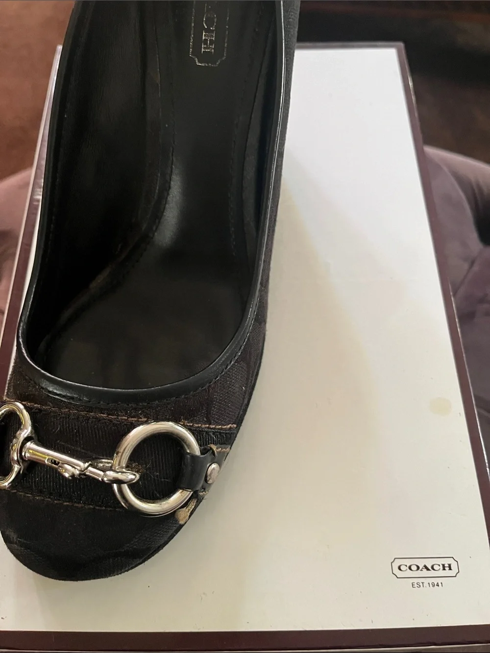 Coach | Shoes | Used Great Buycoach Black Wedge Logo Ballet Flats With ...